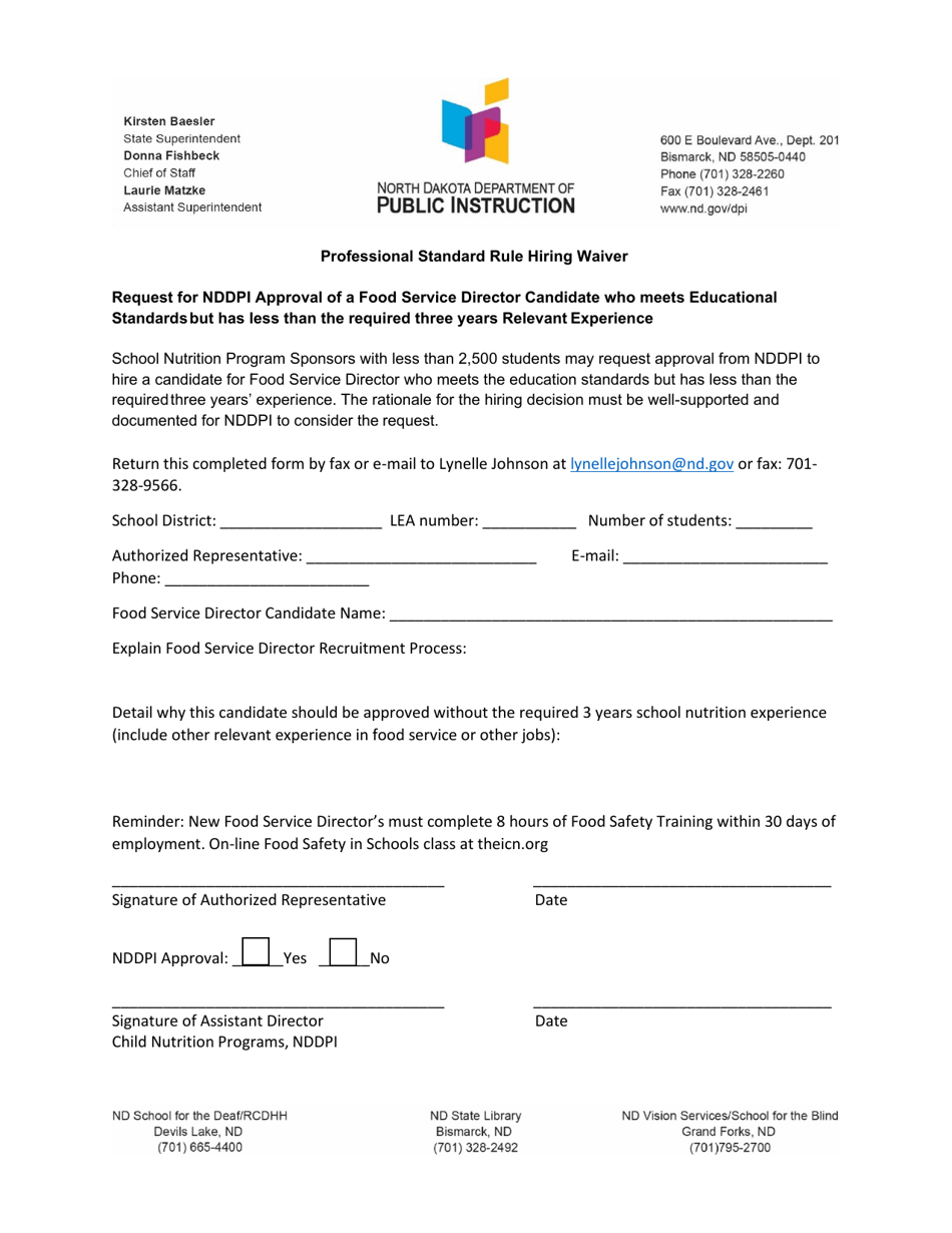 North Dakota Professional Standard Rule Hiring Waiver - Fill Out, Sign ...