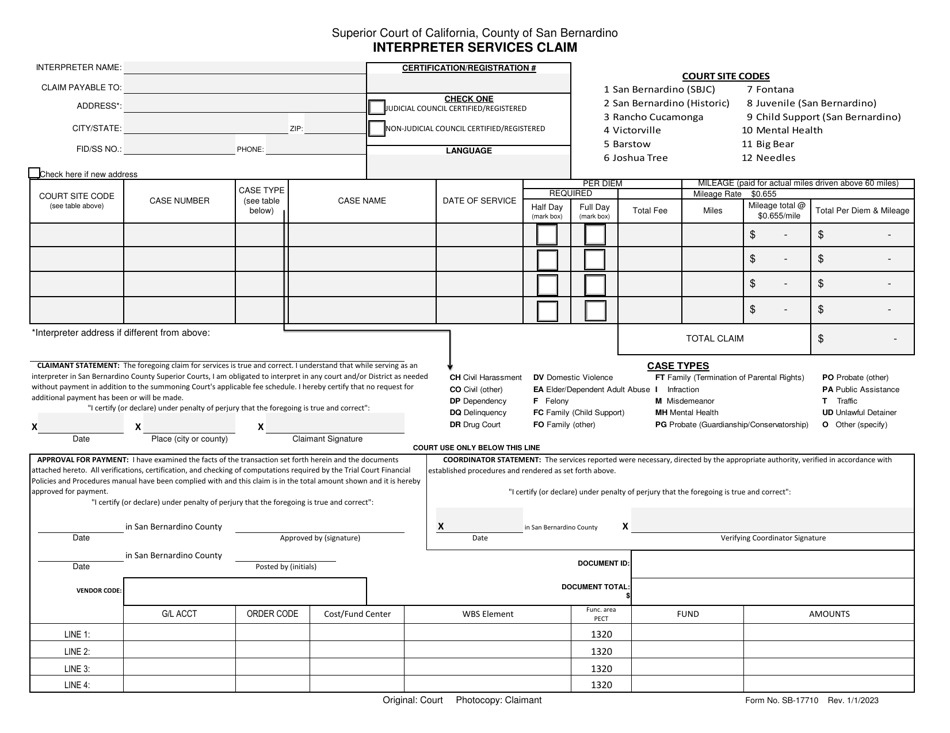 Form SB-17710 Download Fillable PDF or Fill Online Interpreter Services ...
