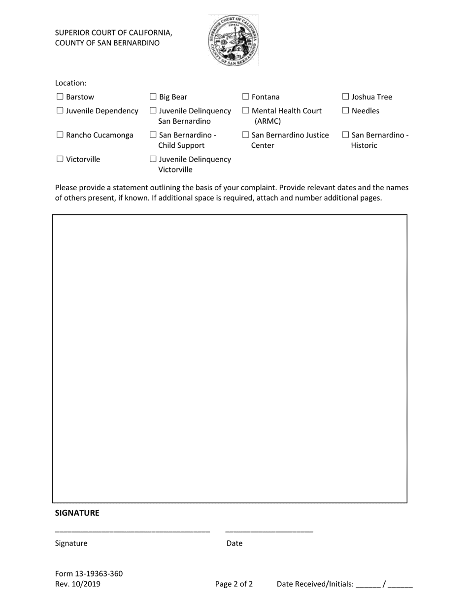 Form 13-19363-360 - Fill Out, Sign Online and Download Fillable PDF, County of San Bernardino ...