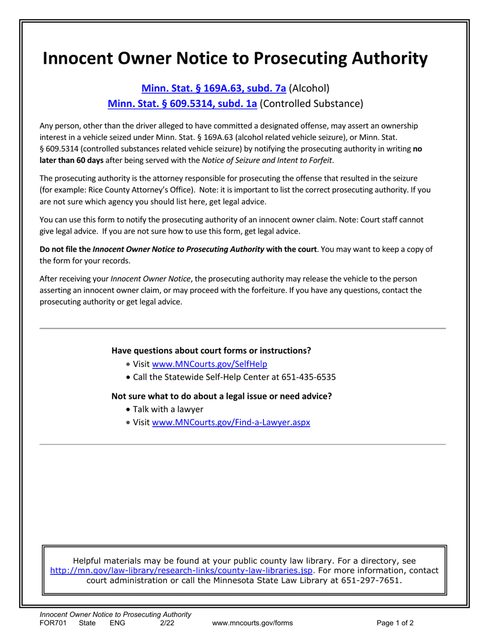 Form FOR701 - Fill Out, Sign Online and Download Printable PDF ...