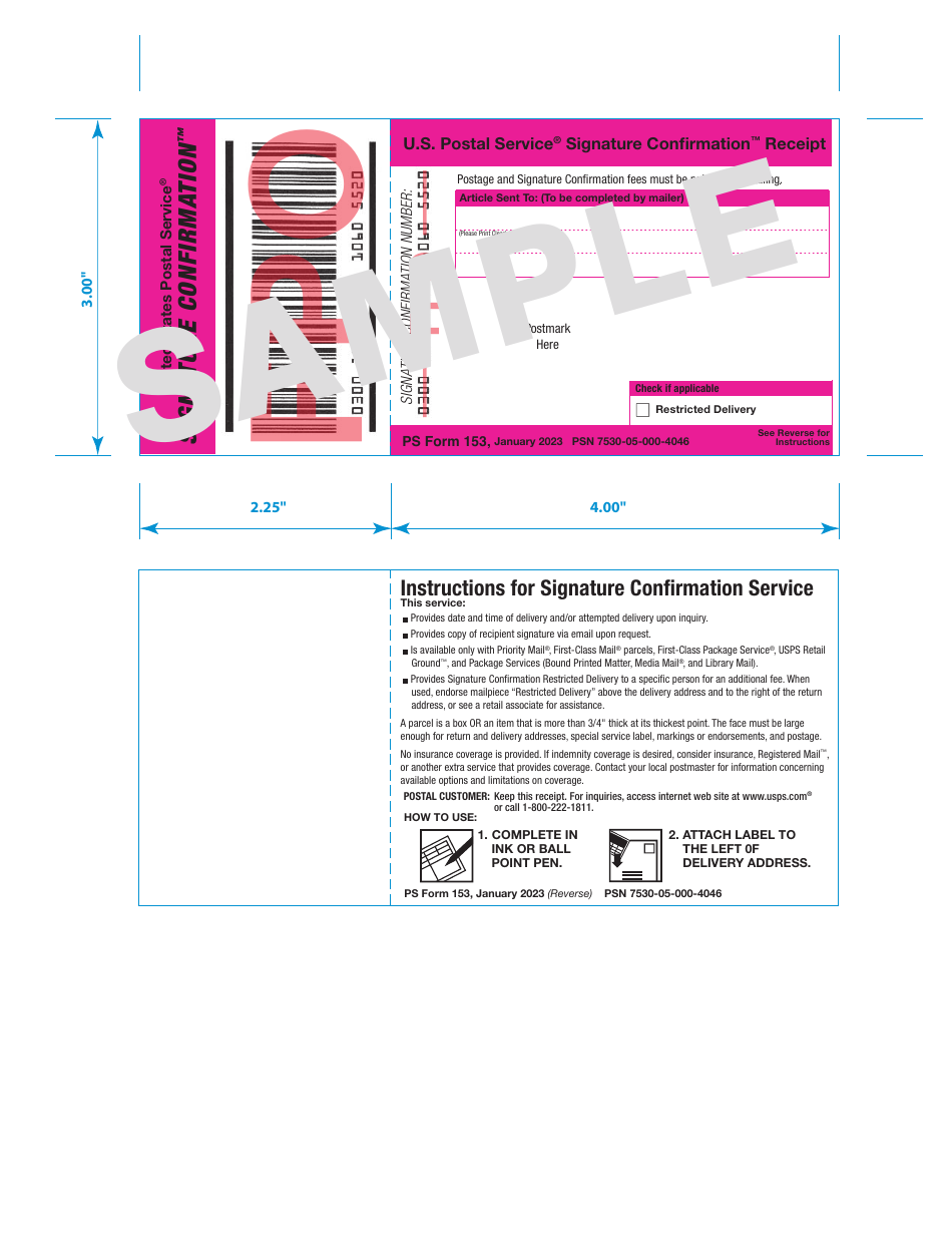 PS Form 153 Download Printable PDF or Fill Online Signature ...