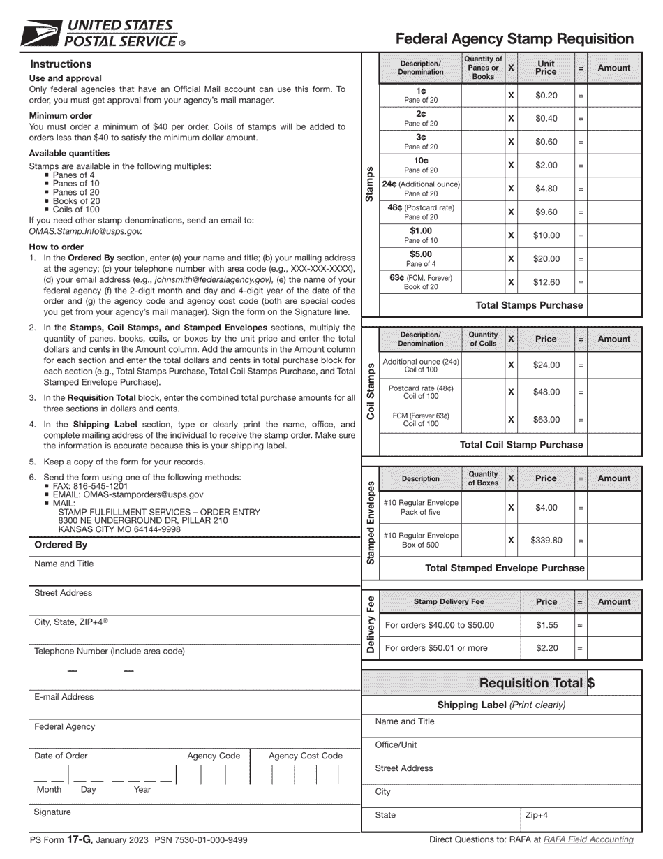 PS Form 17-G - Fill Out, Sign Online and Download Printable PDF ...