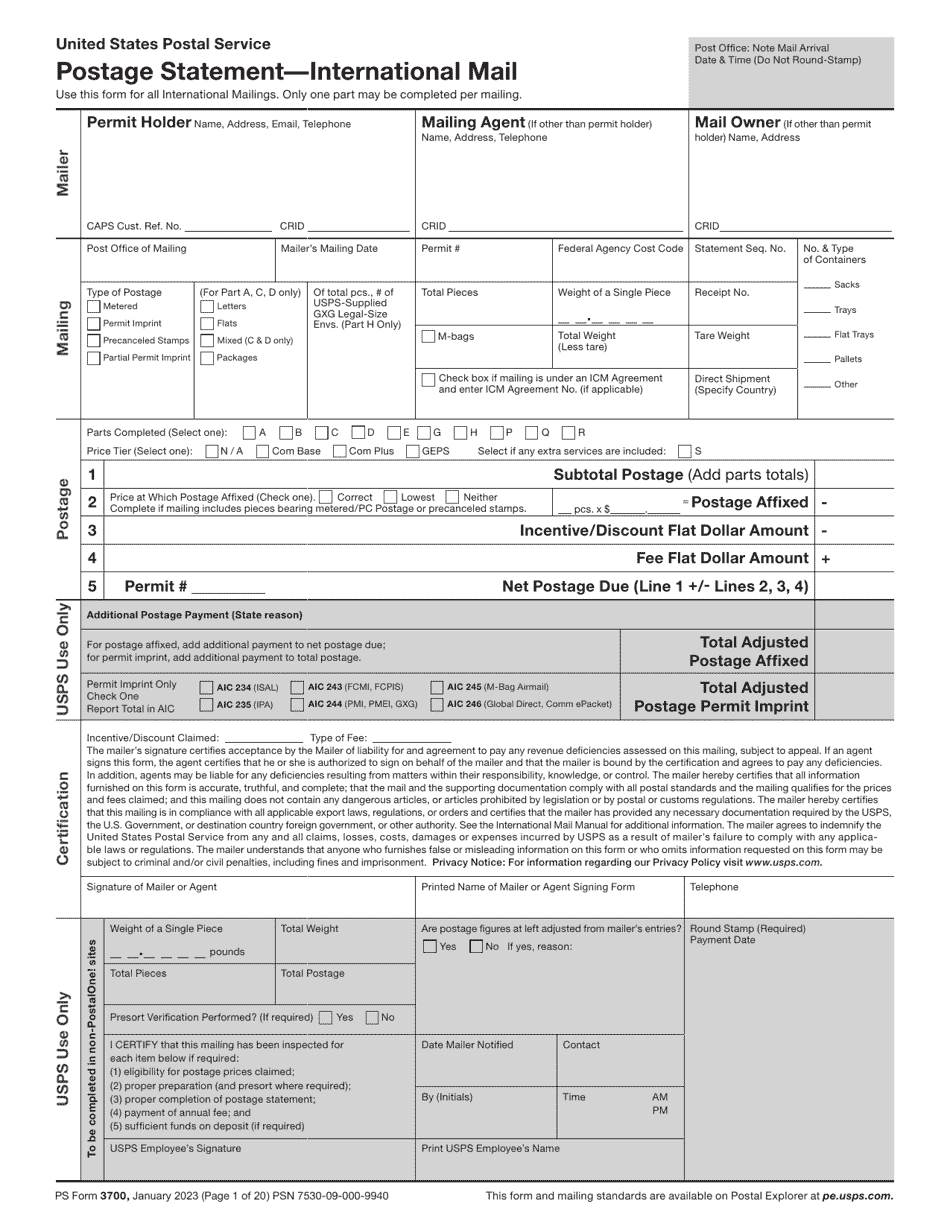 PS Form 3700 - Fill Out, Sign Online and Download Printable PDF ...
