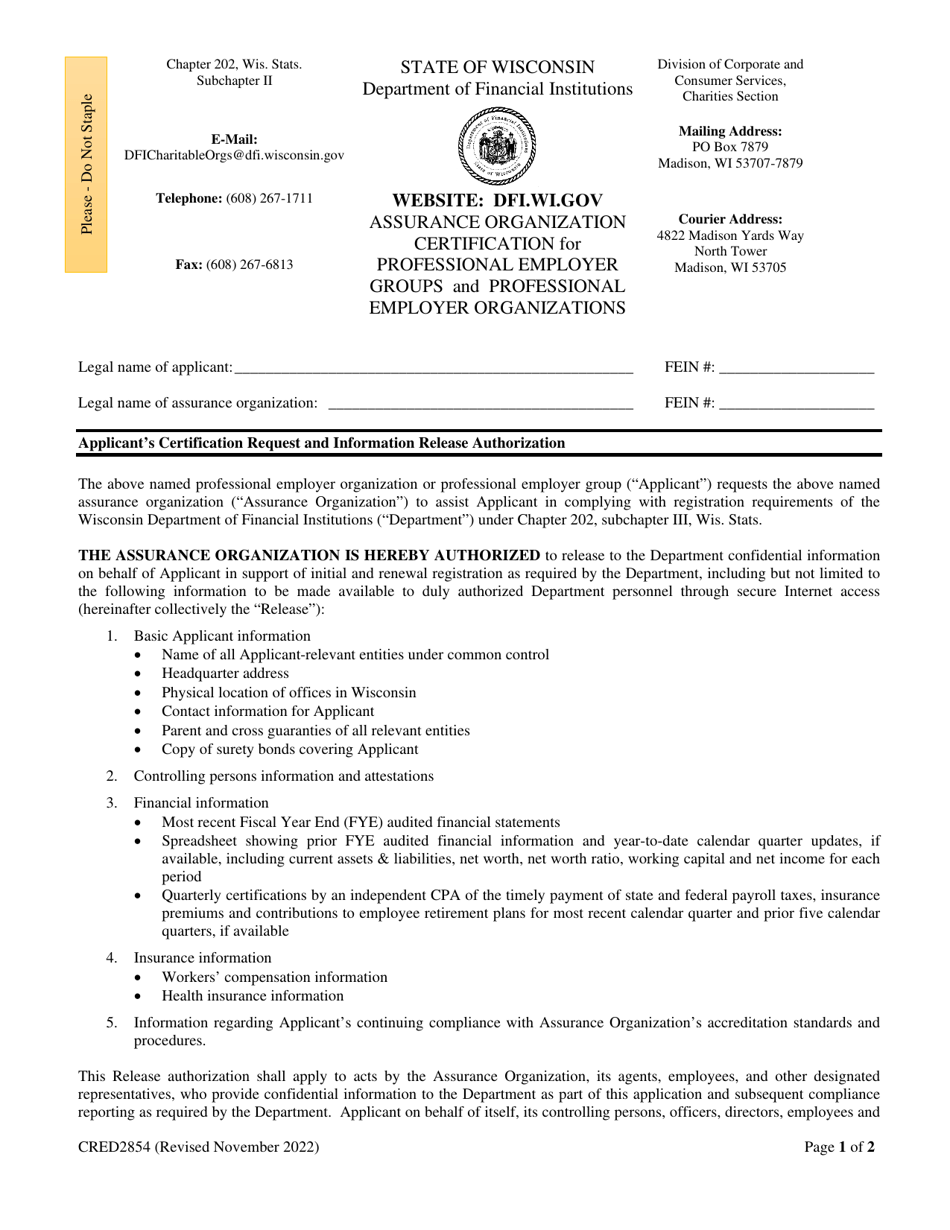 Form CRED2854 - Fill Out, Sign Online and Download Fillable PDF ...