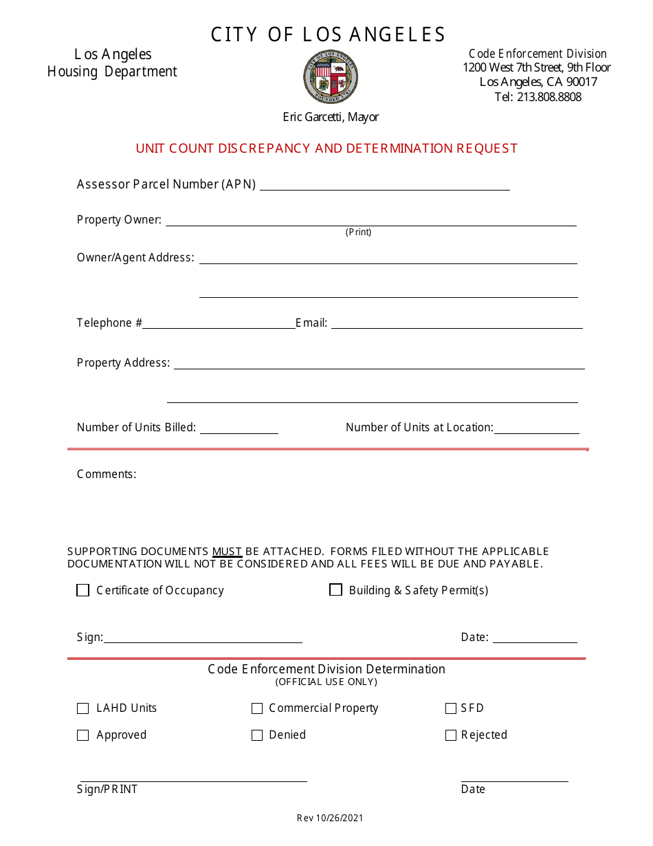 City of Los Angeles, California Unit Count Discrepancy and ...