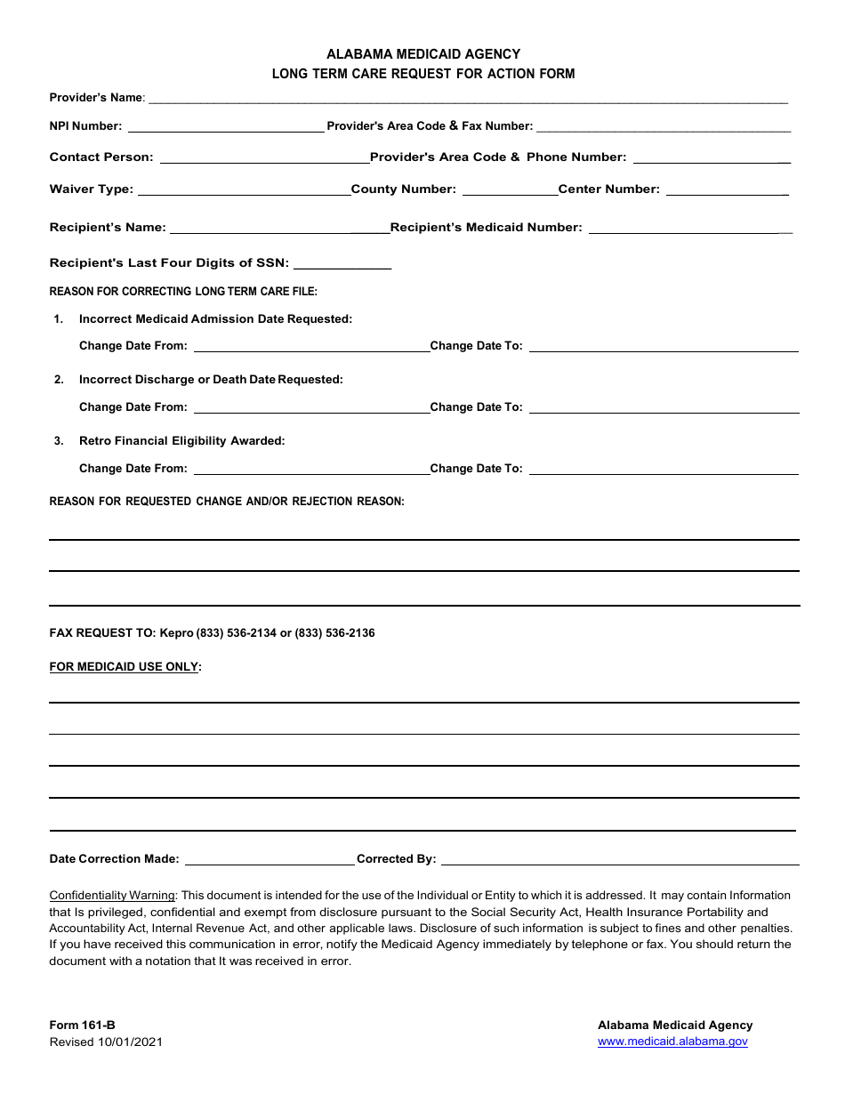 Form 161-B - Fill Out, Sign Online and Download Fillable PDF, Alabama ...