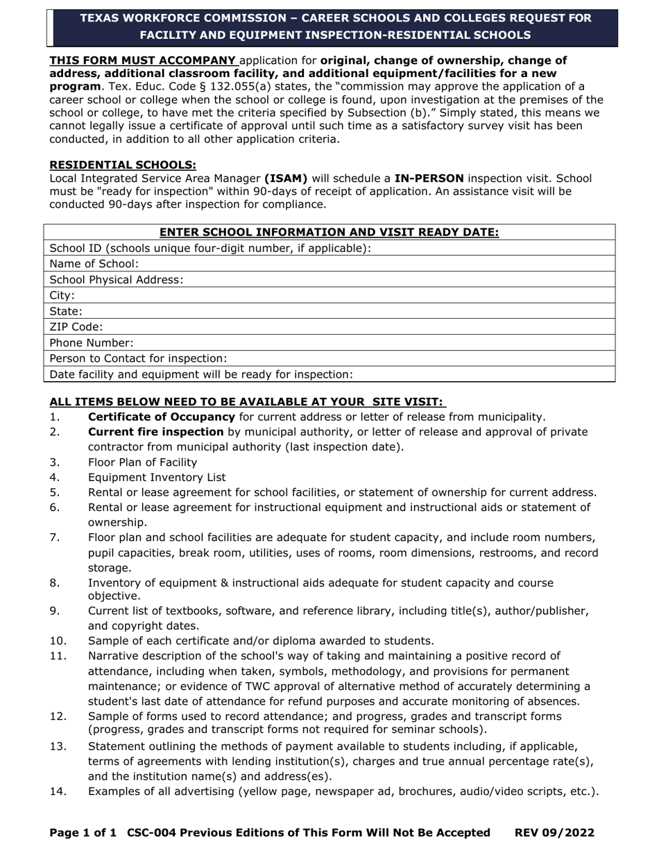 Form CSC-004 Download Fillable PDF or Fill Online Request for Facility ...