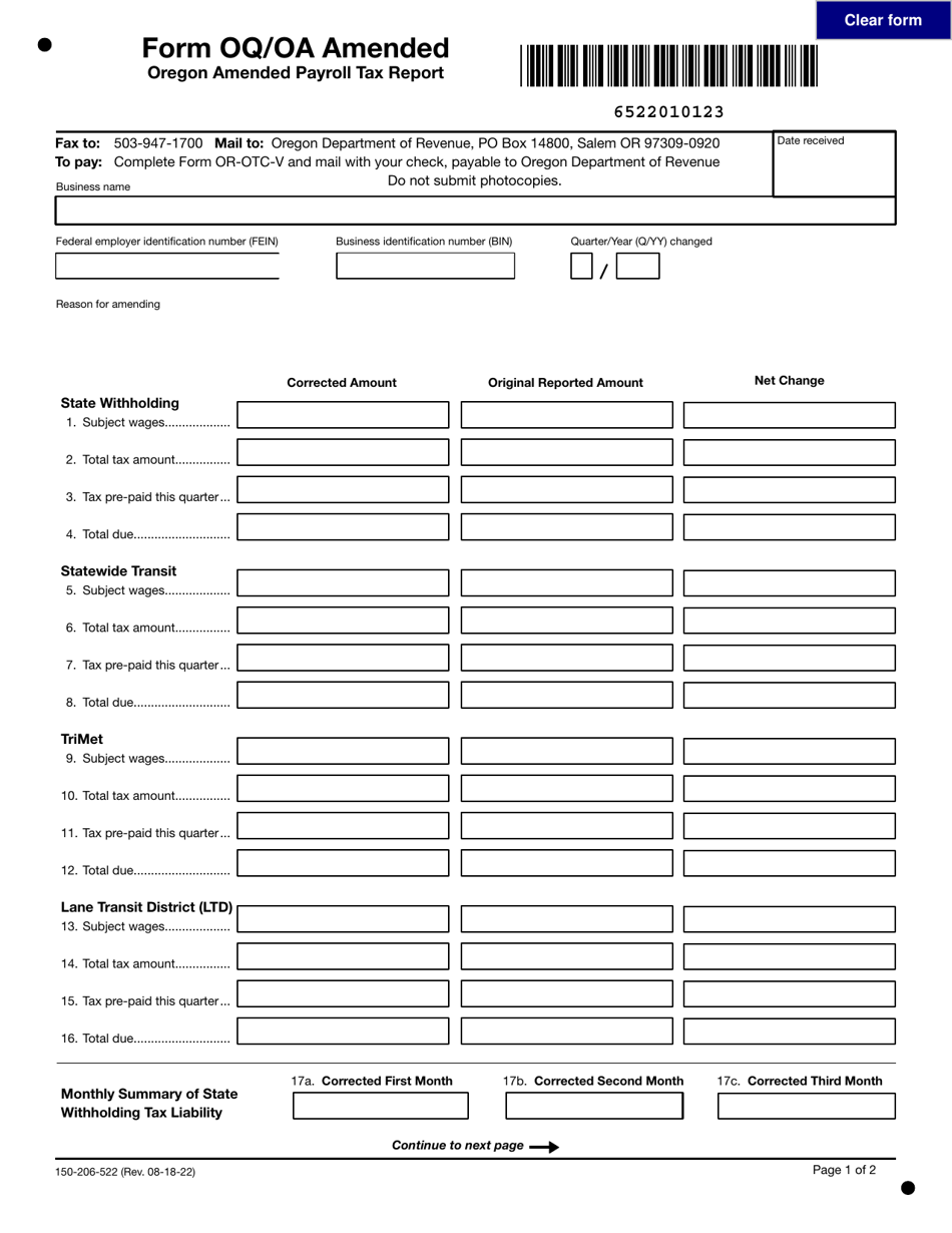 Form OQ/OA AMENDED (150-206-522) - Fill Out, Sign Online and Download ...