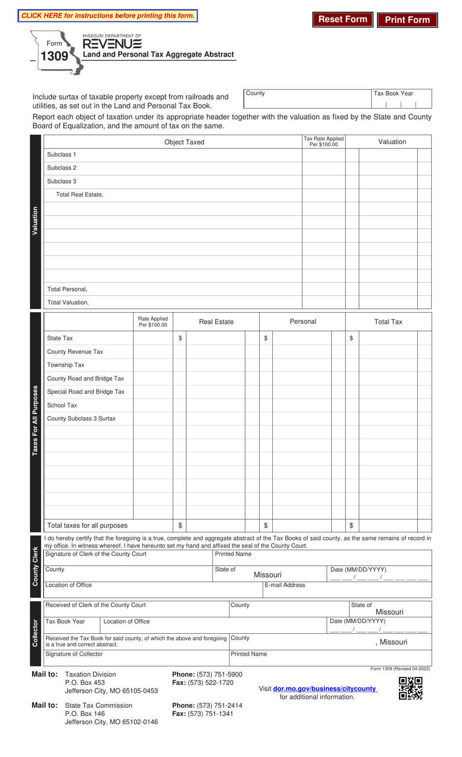 Form 1309 - Fill Out, Sign Online and Download Fillable PDF, Missouri ...