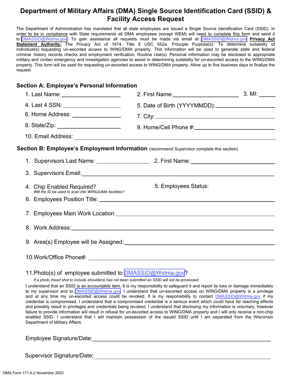 DMA Form 171.4-2 Download Fillable PDF or Fill Online Department of ...