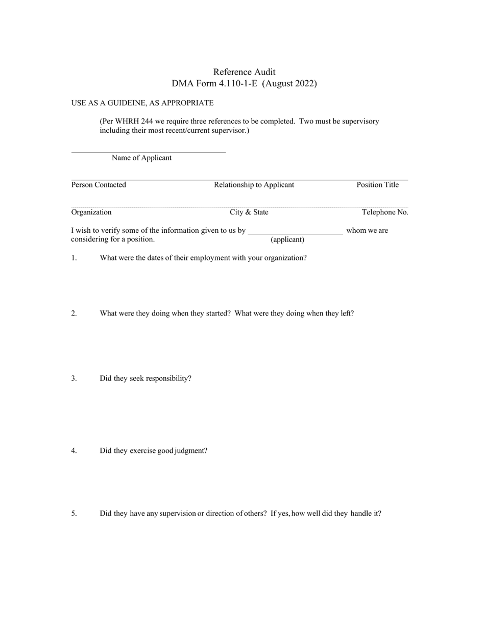 DMA Form 4.110-1-E - Fill Out, Sign Online and Download Fillable PDF ...