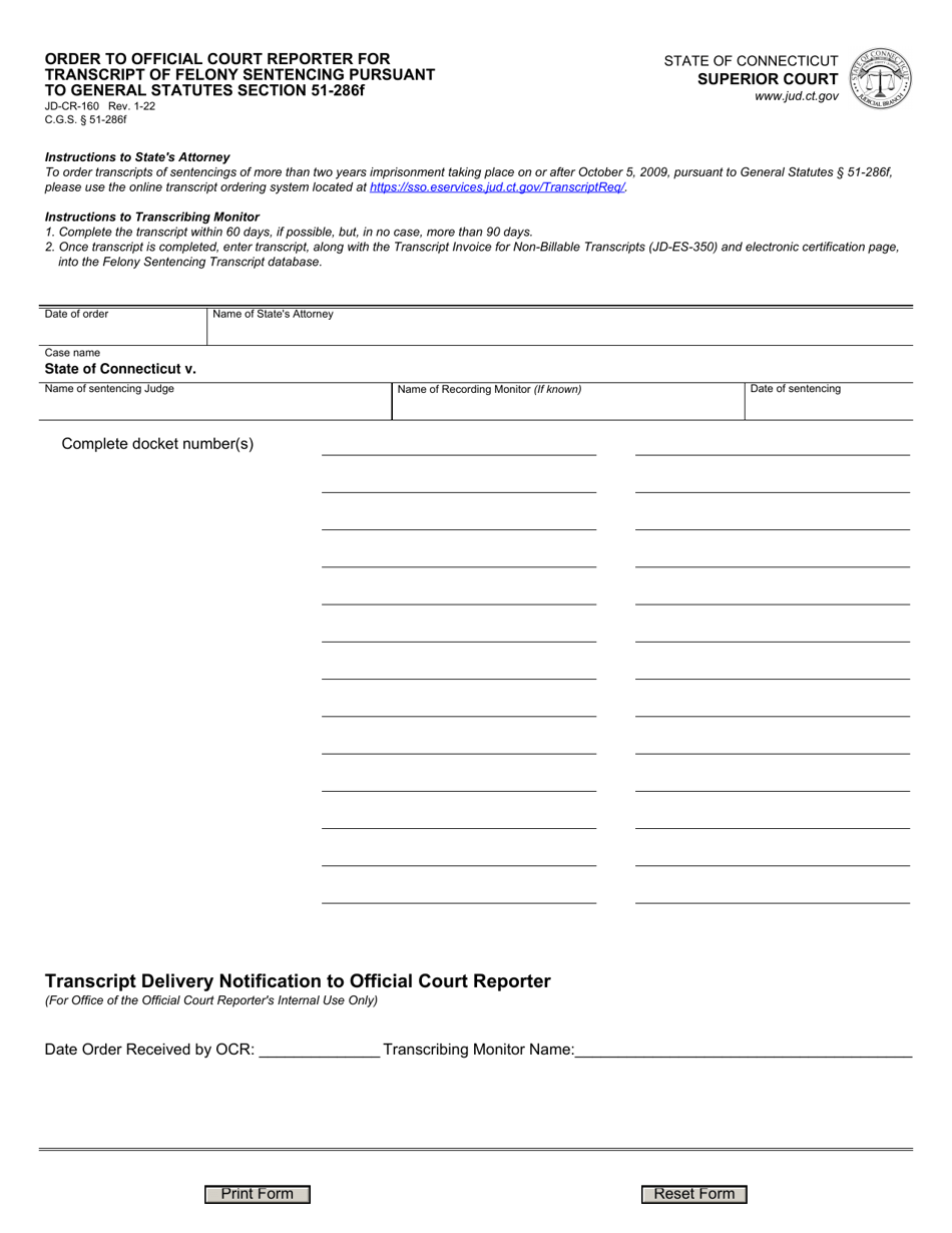Form JD-CR-160 Download Fillable PDF or Fill Online Order to Official ...
