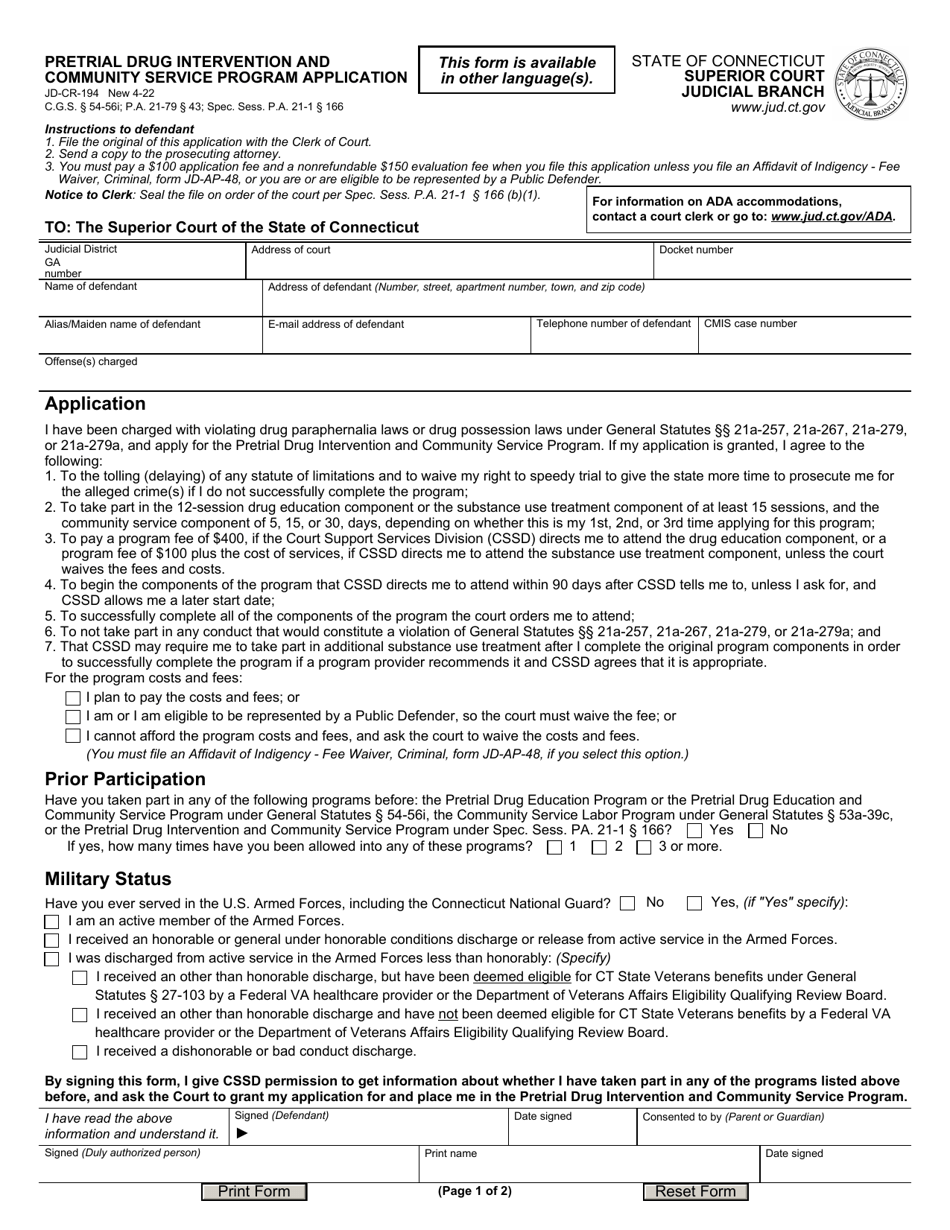 Form JD-CR-194 - Fill Out, Sign Online and Download Fillable PDF ...