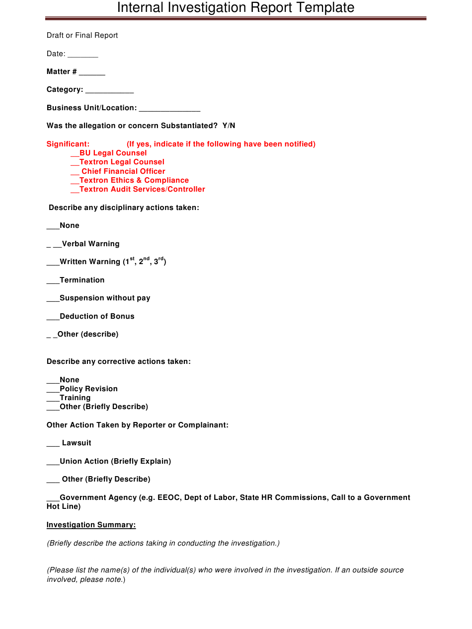 Internal Investigation Report Template Download Printable PDF Internal Investigation Report Template Download Printable PDF