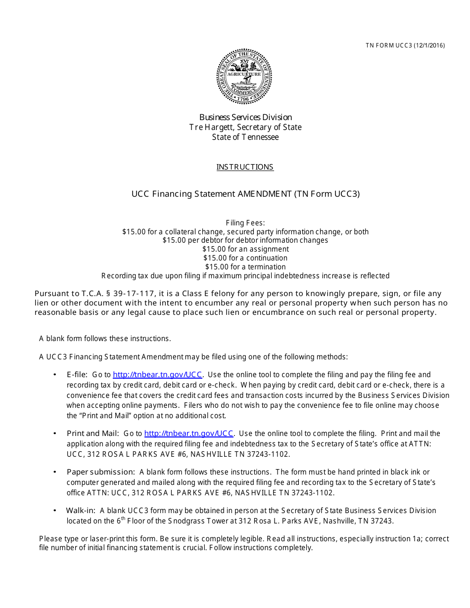 Form UCC3 Fill Out Sign Online And Download Fillable PDF Tennessee