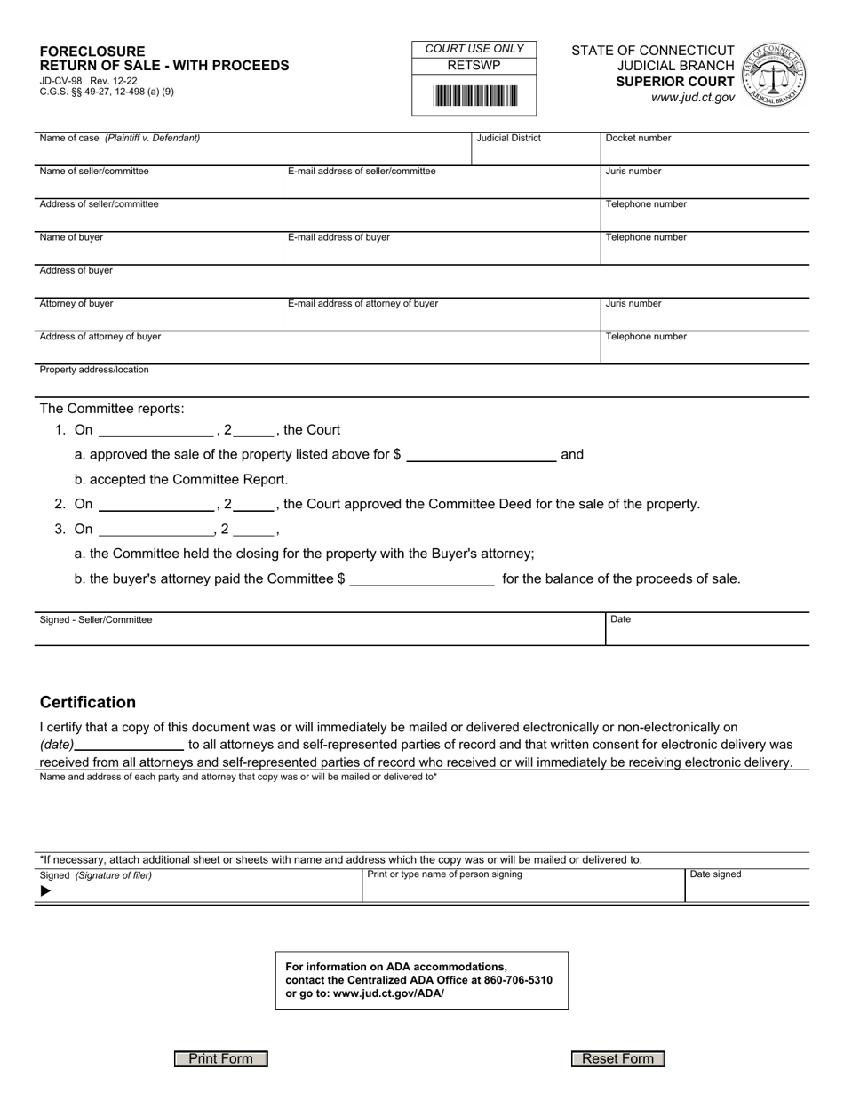 Form JD-CV-98 - Fill Out, Sign Online and Download Fillable PDF ...