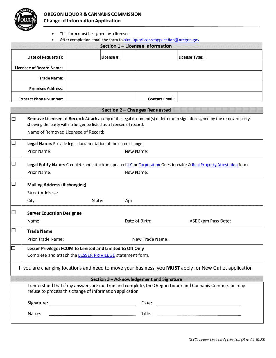 Oregon Change of Information Application - Fill Out, Sign Online and ...