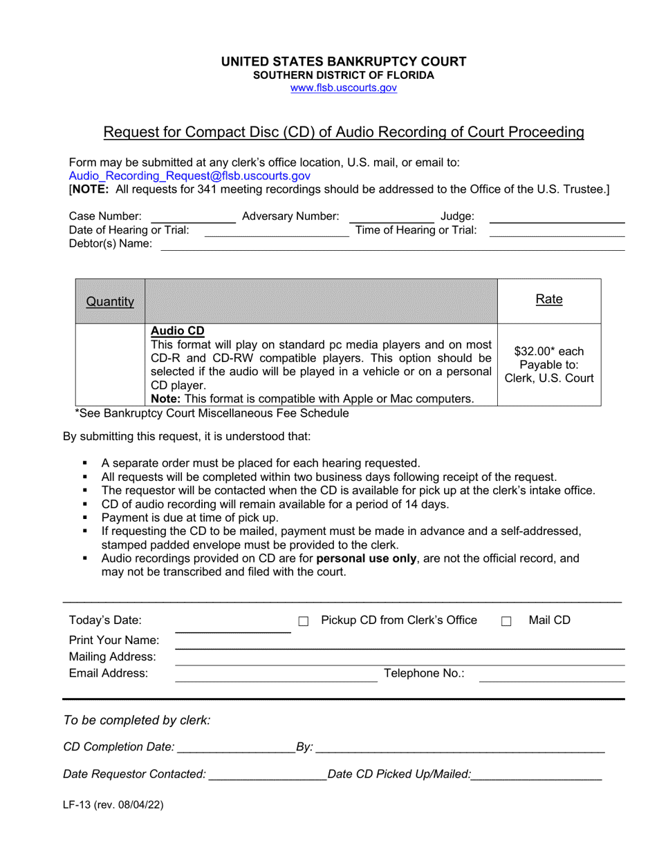 Form LF-13 - Fill Out, Sign Online and Download Printable PDF, Florida | Templateroller