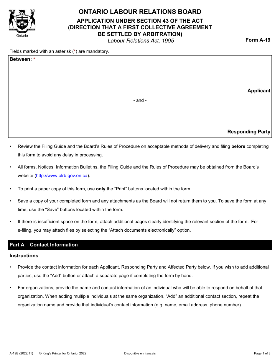 Form A-19 - Fill Out, Sign Online and Download Fillable PDF, Ontario ...