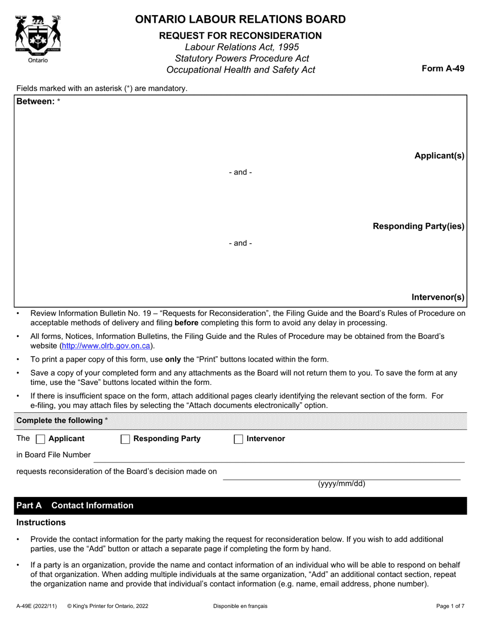 Form A-49 - Fill Out, Sign Online and Download Fillable PDF, Ontario ...