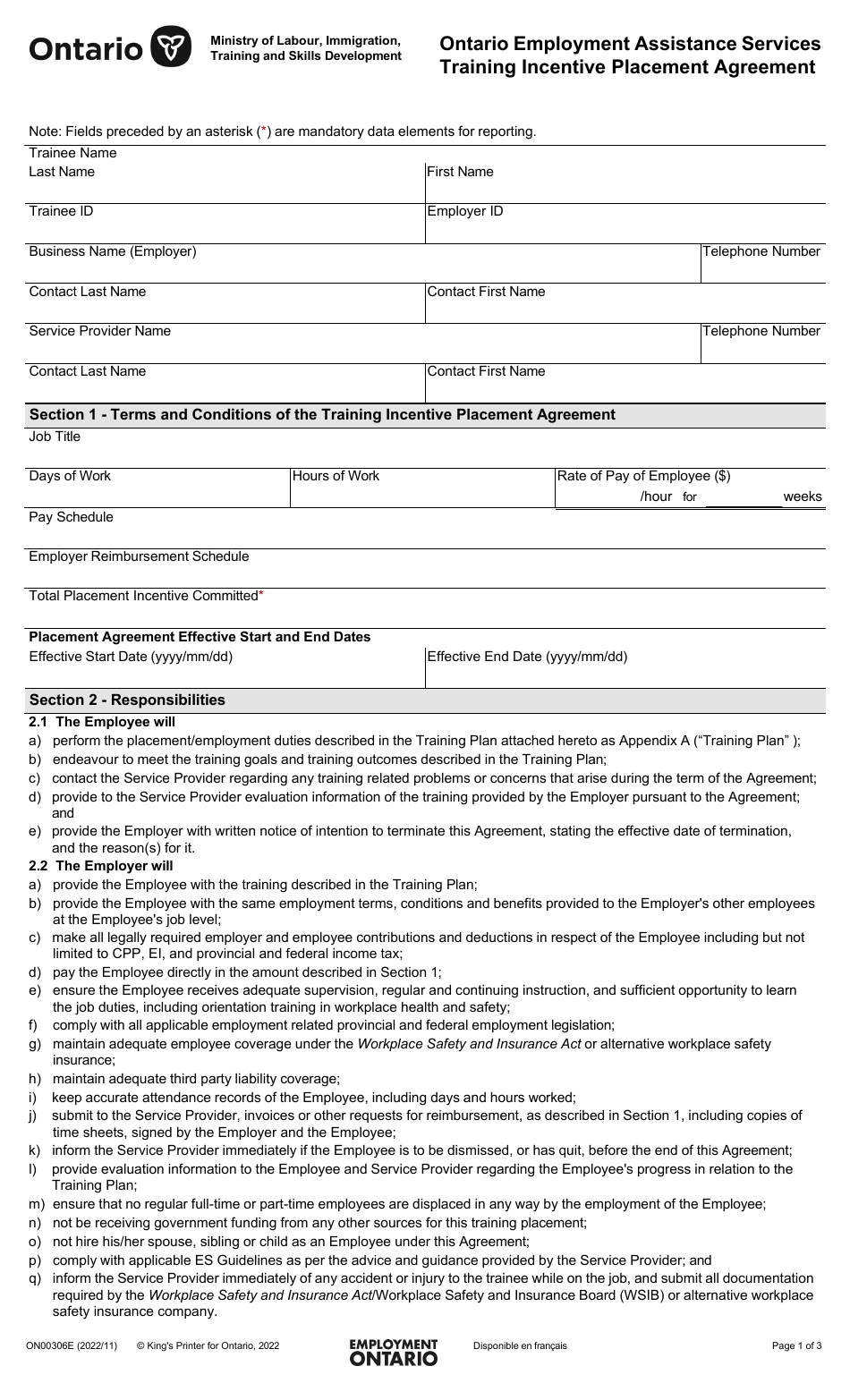 Form ON00306E - Fill Out, Sign Online and Download Fillable PDF ...