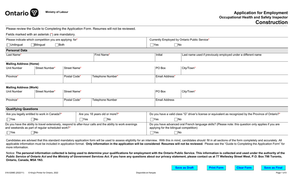 Form 016-0288E Download Fillable PDF or Fill Online Application for ...
