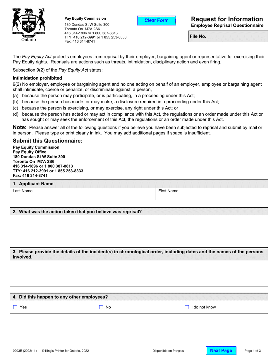 Form 0203E - Fill Out, Sign Online and Download Fillable PDF, Ontario ...