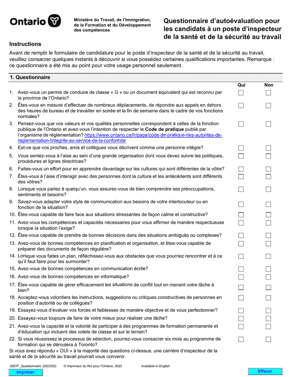 Forme 0287F - Fill Out, Sign Online and Download Fillable PDF, Ontario ...