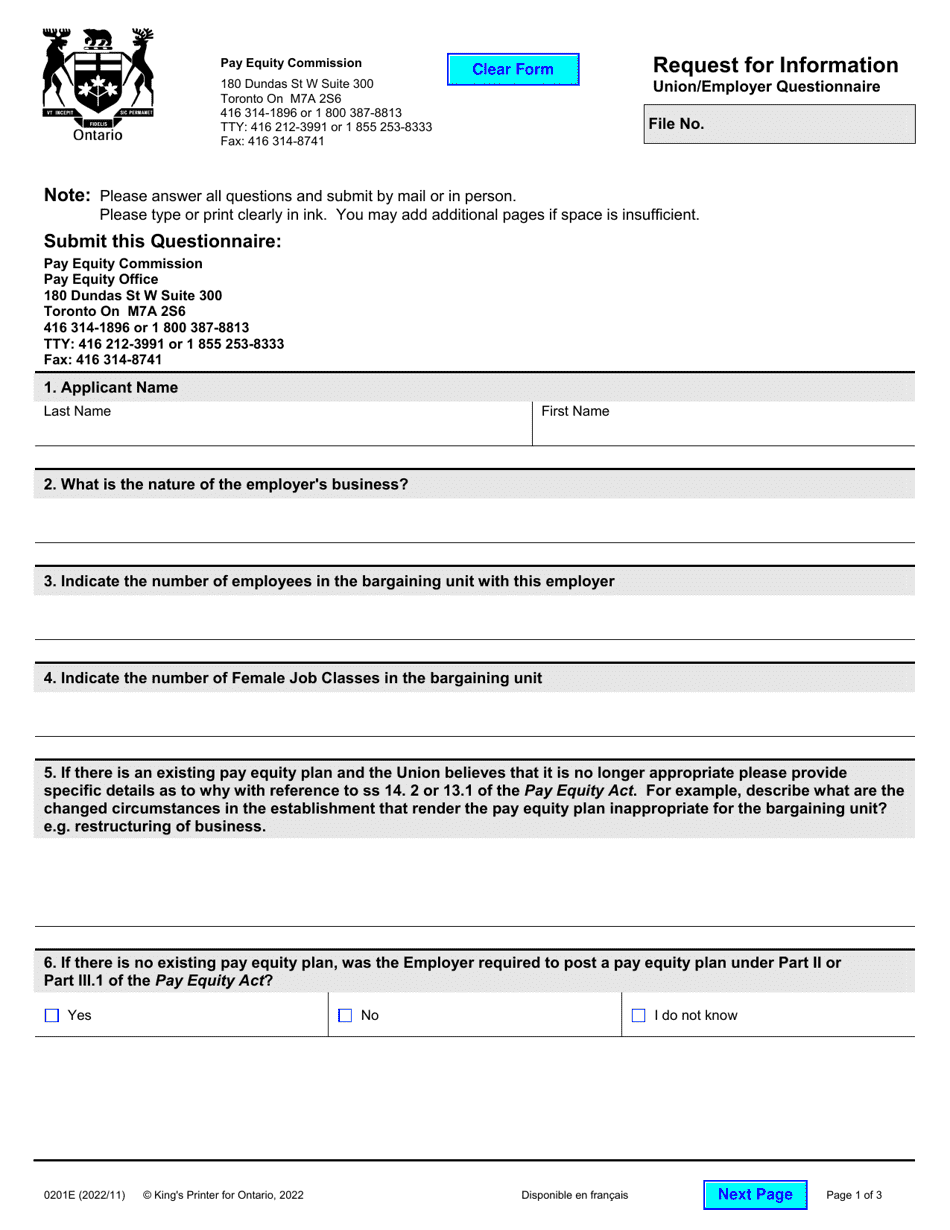 Form 0201 - Fill Out, Sign Online and Download Fillable PDF, Ontario ...