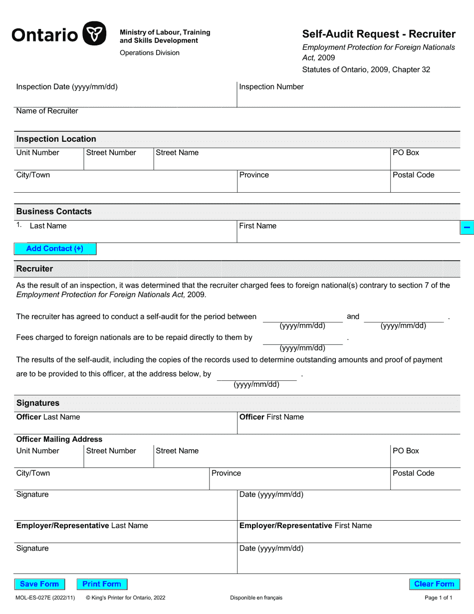 Form MOL-ES-027 - Fill Out, Sign Online and Download Fillable PDF ...