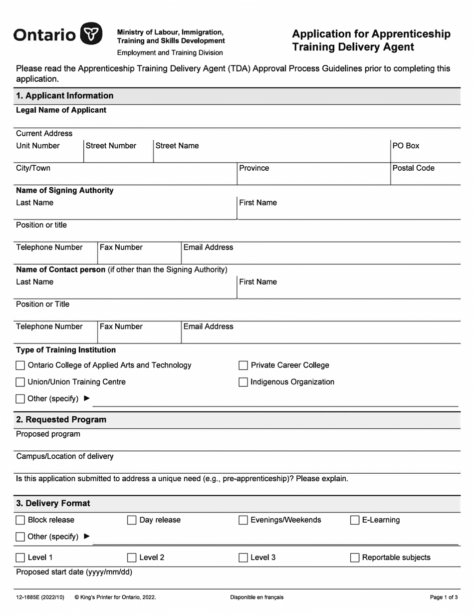 Form 12-1885E Download Fillable PDF or Fill Online Application for ...