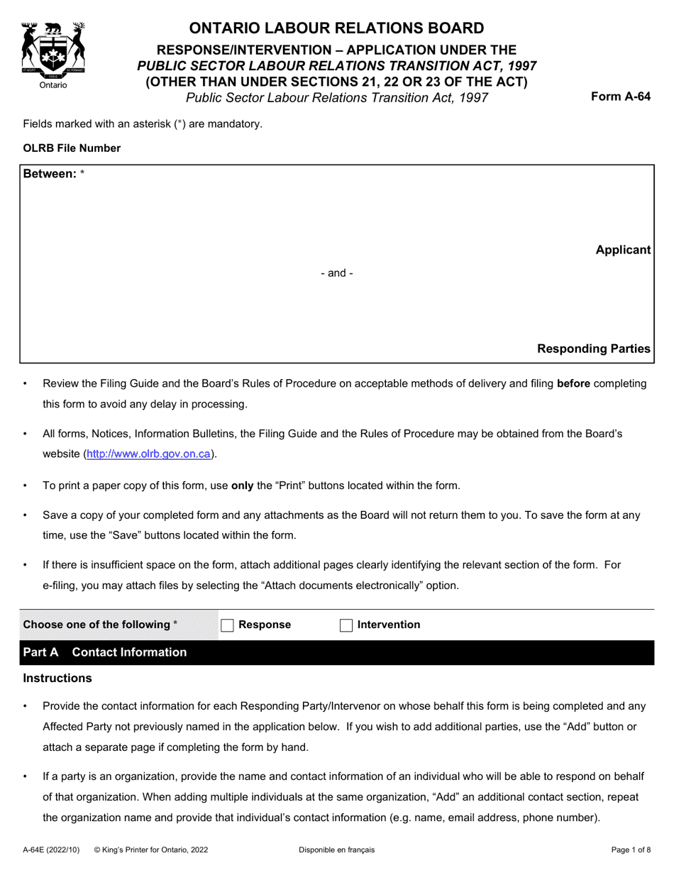 Form A-64 - Fill Out, Sign Online and Download Fillable PDF, Ontario ...