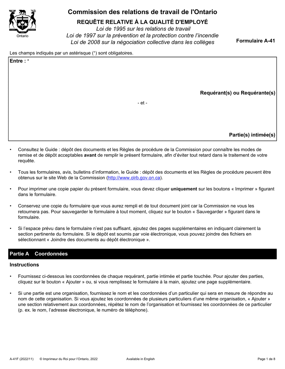 Forme A-41 - Fill Out, Sign Online and Download Fillable PDF, Ontario ...
