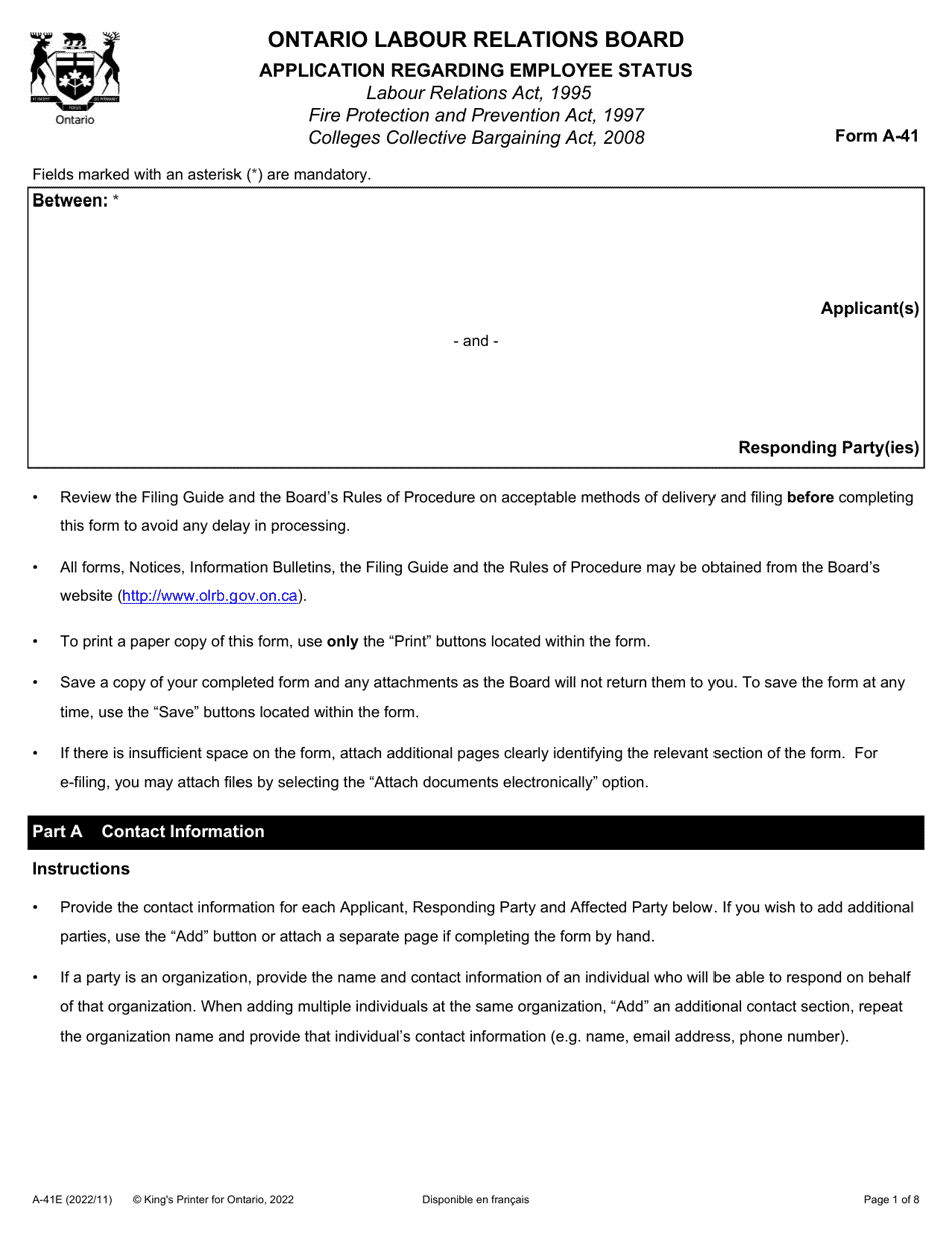 Form A-41 - Fill Out, Sign Online and Download Fillable PDF, Ontario ...