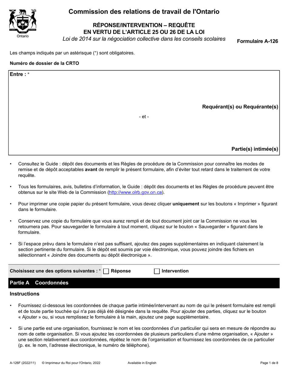 Forme A-126 - Fill Out, Sign Online and Download Fillable PDF, Ontario ...