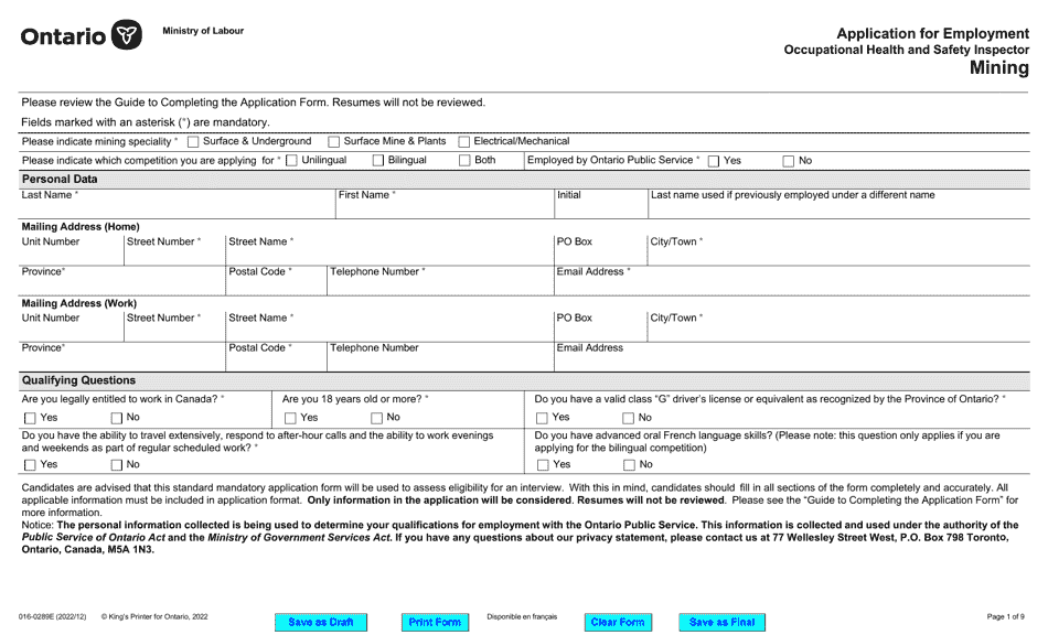 Form 016-0289E Download Fillable PDF or Fill Online Application for ...
