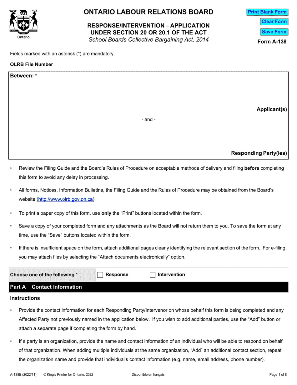 Form A-138 - Fill Out, Sign Online and Download Fillable PDF, Ontario ...