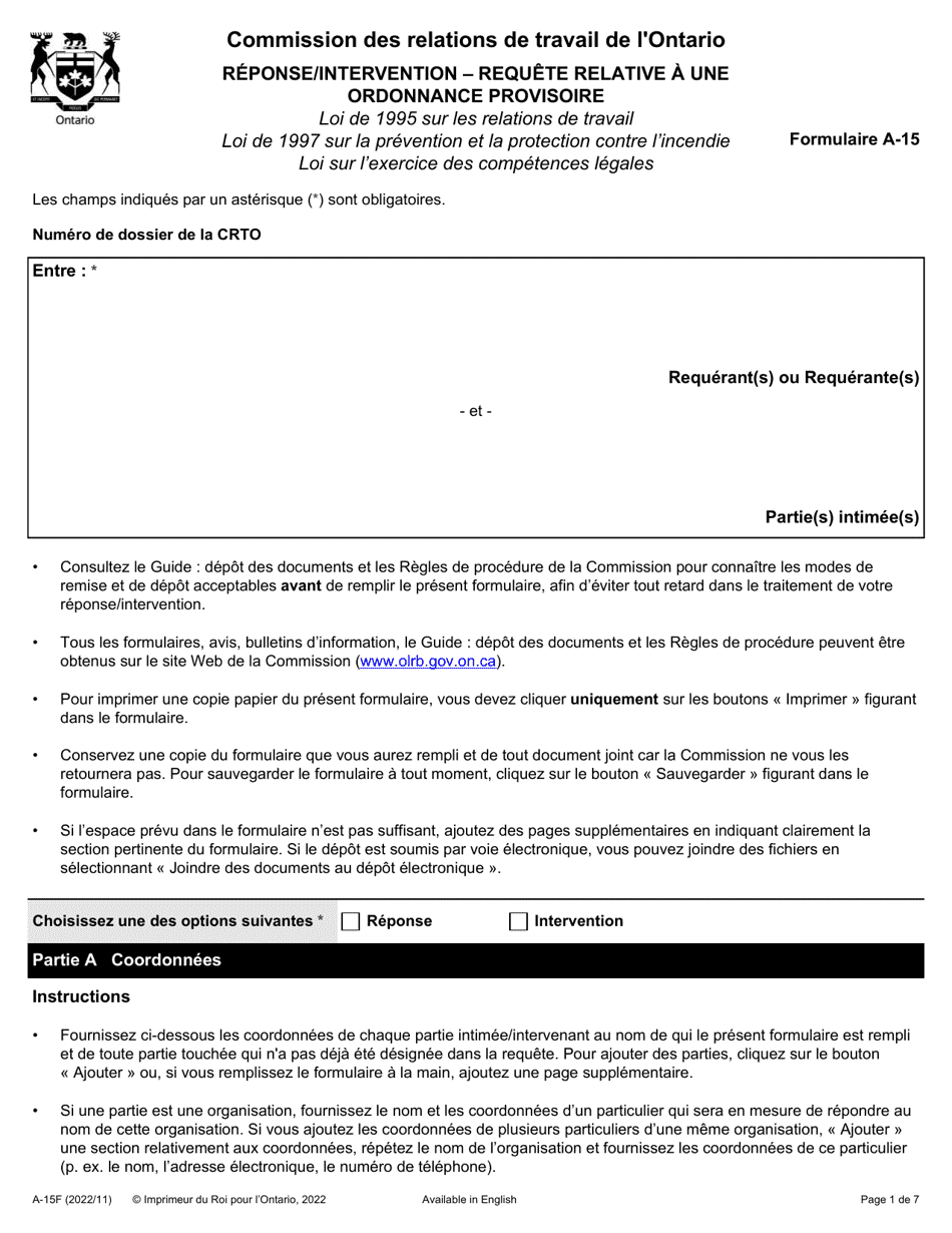 Forme A-15 - Fill Out, Sign Online and Download Fillable PDF, Ontario ...