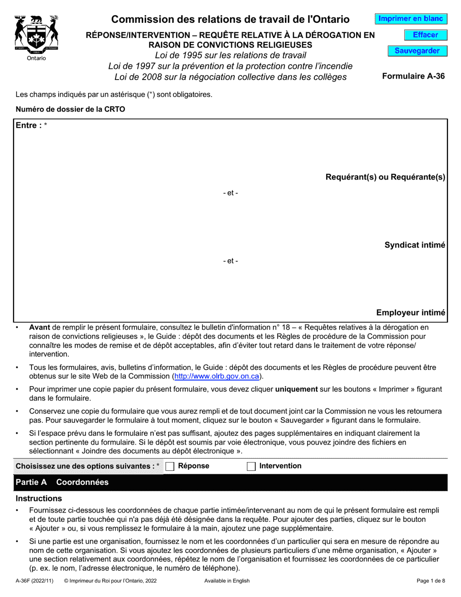 Forme A-36 - Fill Out, Sign Online and Download Fillable PDF, Ontario ...