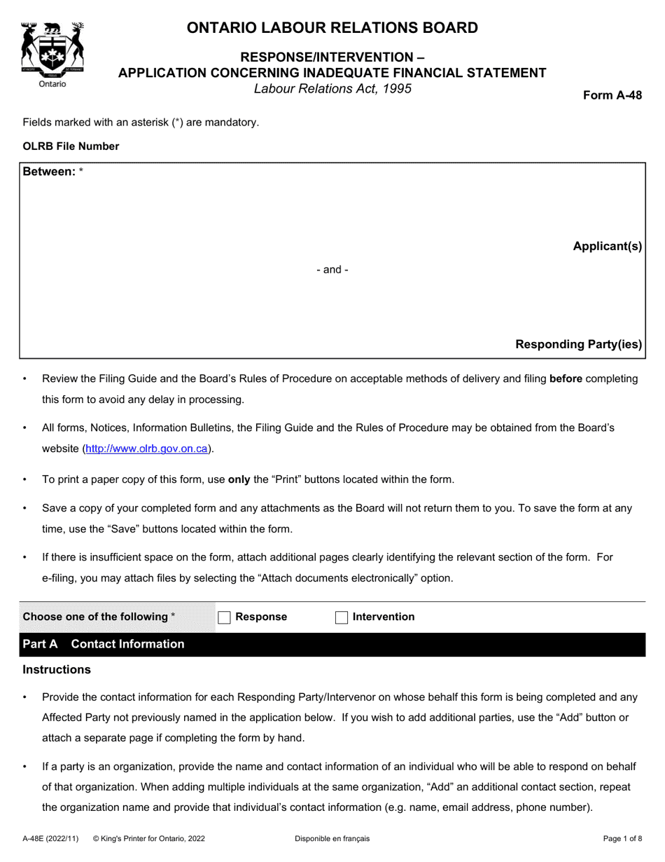 Form A-48 - Fill Out, Sign Online and Download Fillable PDF, Ontario ...
