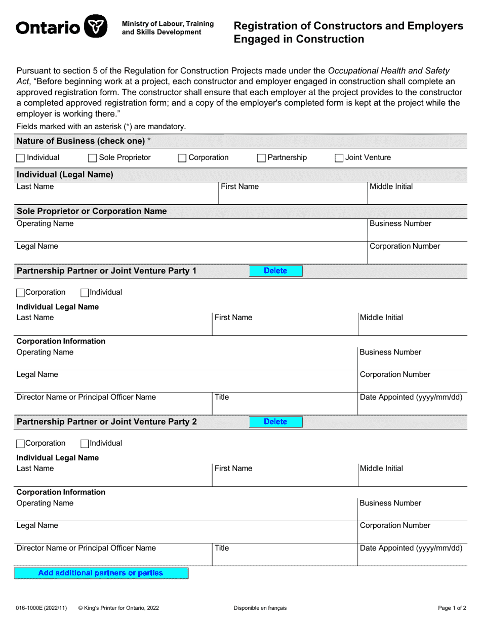 Form 016-1000E Download Fillable PDF or Fill Online Registration of ...