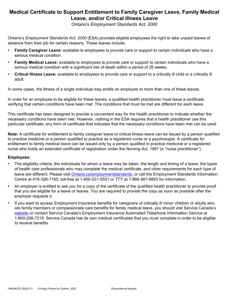 Form ON00407E - Fill Out, Sign Online and Download Fillable PDF ...