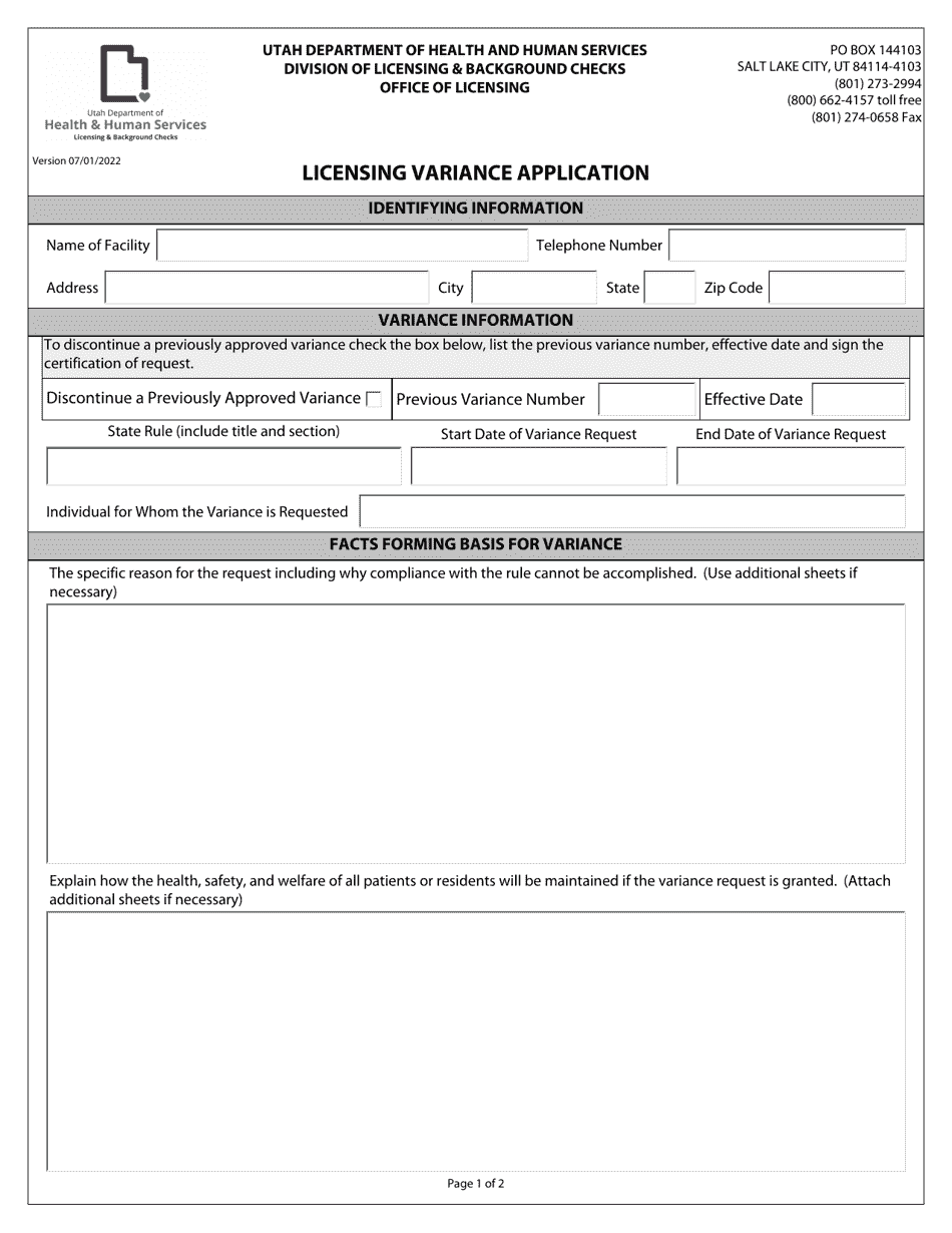 Utah Licensing Variance Application Download Fillable PDF 2016 — 2024 ... Utah Licensing Variance Application Download Fillable PDF 2016 — 2024 ...