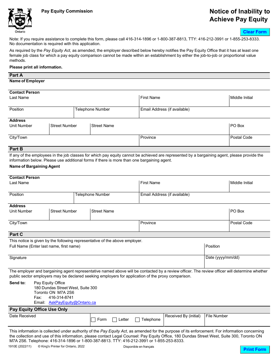 Form 1910E - Fill Out, Sign Online and Download Fillable PDF, Ontario ...