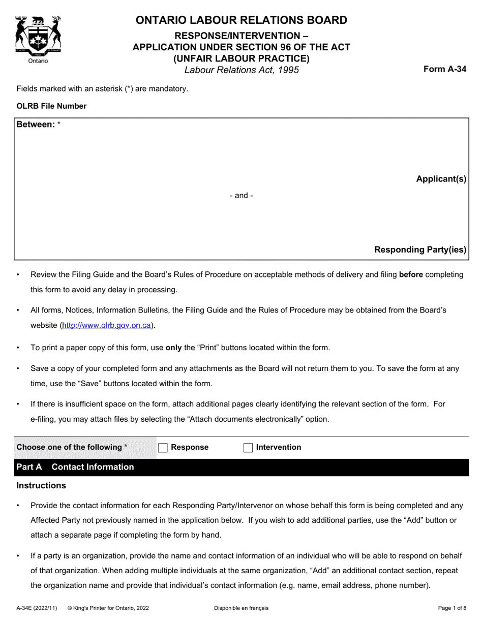 Form A-34 - Fill Out, Sign Online and Download Fillable PDF, Ontario ...