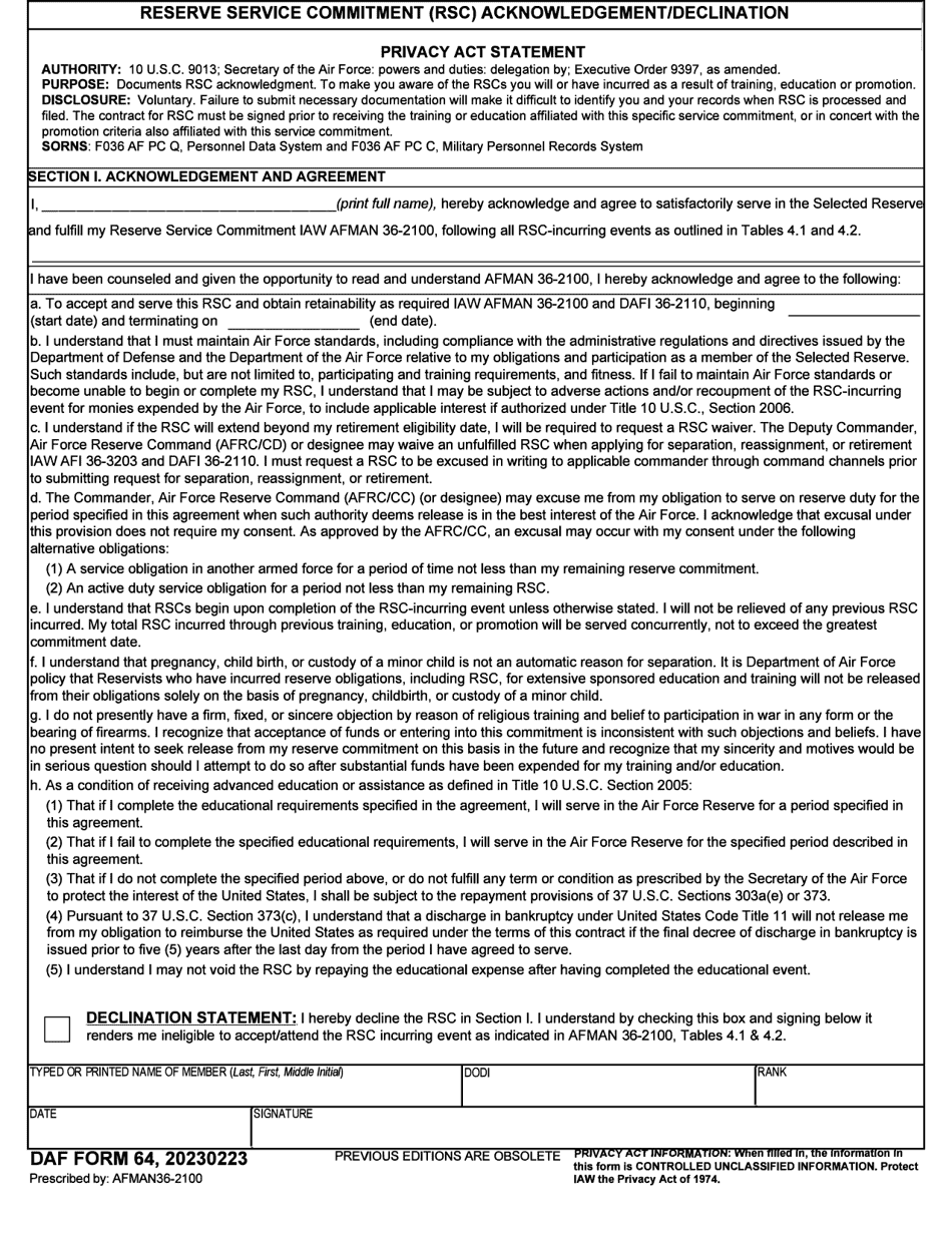 DAF Form 64 - Fill Out, Sign Online and Download Fillable PDF ...