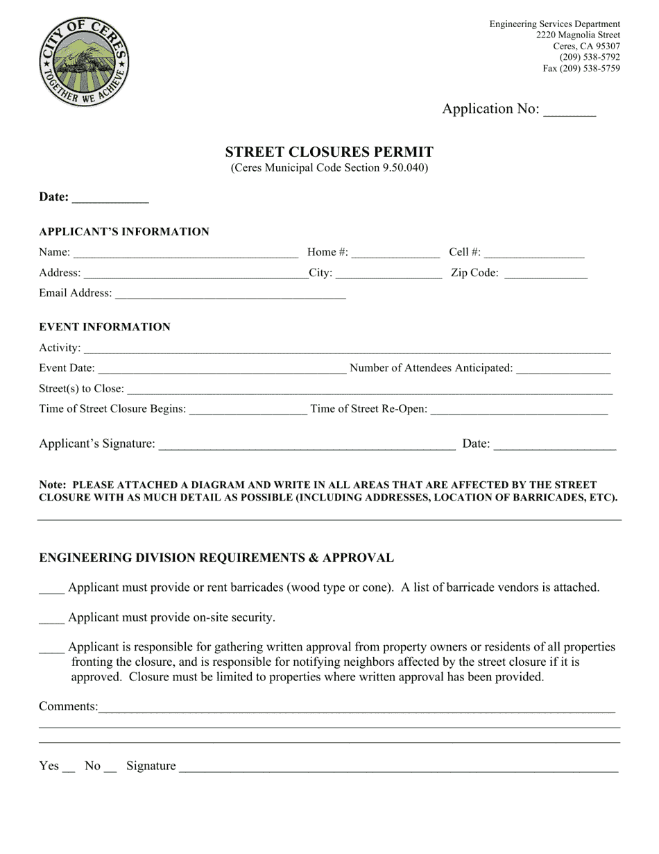 City of Ceres, California Street Closures Permit - Fill Out, Sign ...
