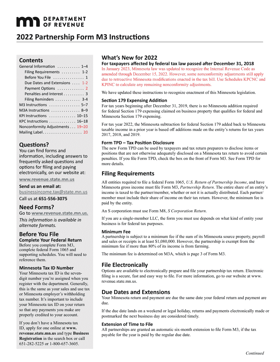 Download Instructions for Form M3 Partnership Return PDF, 2022 ...