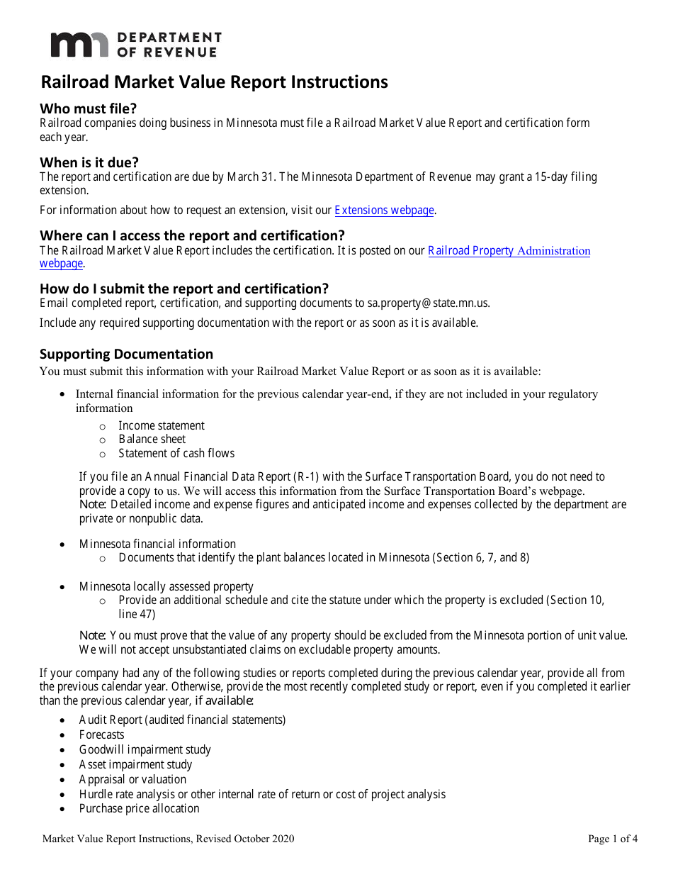 Download Instructions for Railroad Market Value Report PDF | Templateroller
