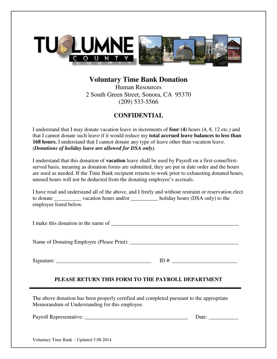 Tuolumne County, California Voluntary Time Bank Donation Form - Fill ...